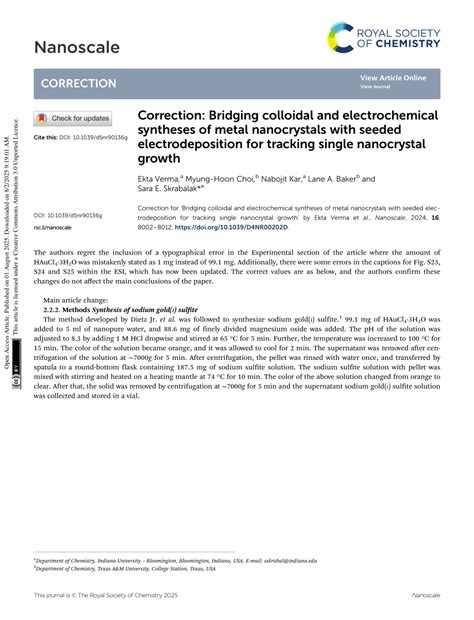 Pdf Correction Bridging Colloidal And Electrochemical Syntheses Of