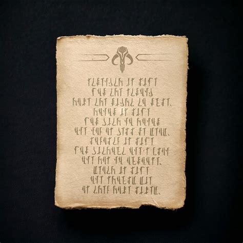 Mandalorian Code Scroll Heavyweight Cotton Parchment Print Prop