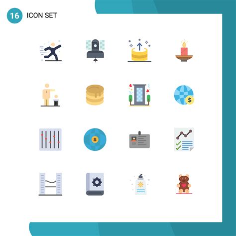 Set Of 16 Vector Flat Colors On Grid For Easter Christmas Telecommunication Candle Ui Editable