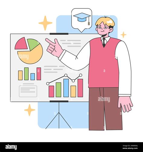 confident educator explaining data charts on a presentation board man