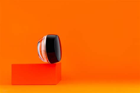 화장품 페이스 크림 색조 재단 유리 항아리 모형 기하학적 연단 오렌지 배경 Bb 메이크업 제품의 균형 감귤에 대한 스톡 사진 및 기타 이미지 Istock