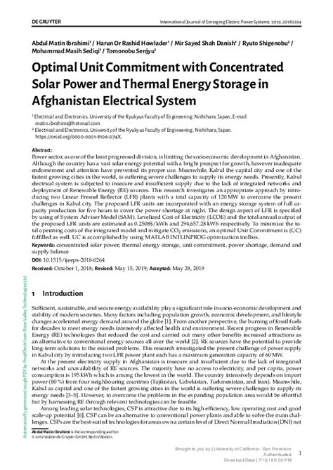 Pdf Optimal Unit Commitment With Concentrated Solar Power And Thermal Energy Storage In