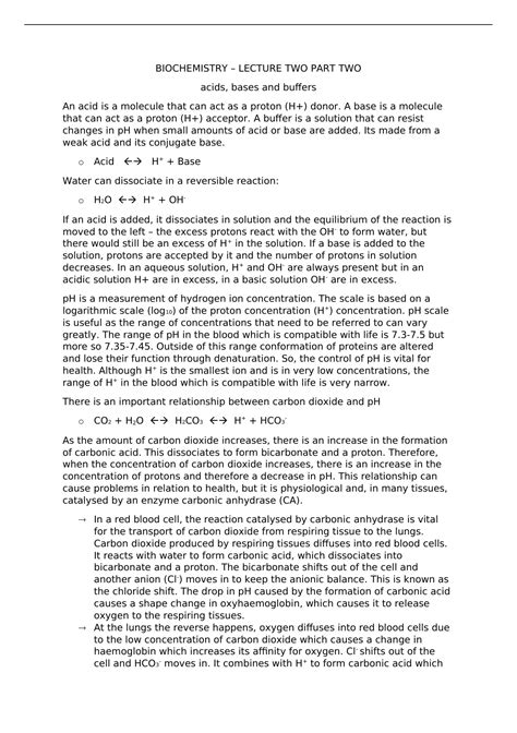 Acids Bases And Buffers Biochemistry Biology Bio4000 Stuvia Us