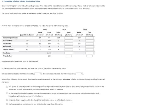 Solved Calculating Inflation Using A Simple Price Index Chegg