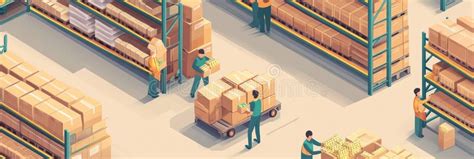Isometric Warehouse With Workers Packing Grocery Orders In A Clean Modern Style Generative Ai