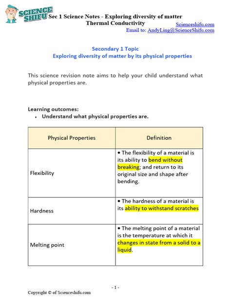 scienceshifu notes sec 1 science exploring the diversity of matter