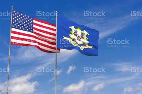 푸른 하늘 배경 위에 미국 및 코네티컷 플래그입니다 3 차원 일러스트 레이 션 0명에 대한 스톡 사진 및 기타 이미지 0명 3차원 형태 Uncle Sam Istock