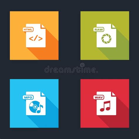 set html file document raw mp3 and wav icon vector stock vector