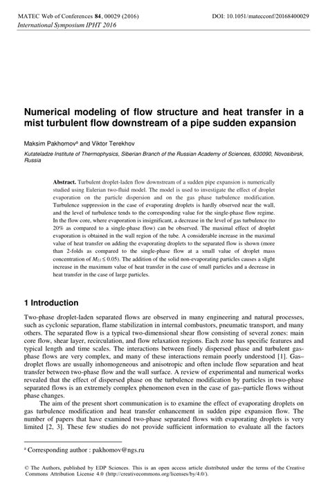 Pdf Numerical Modeling Of Flow Structure And Heat Transfer In A Mist Turbulent Flow Downstream