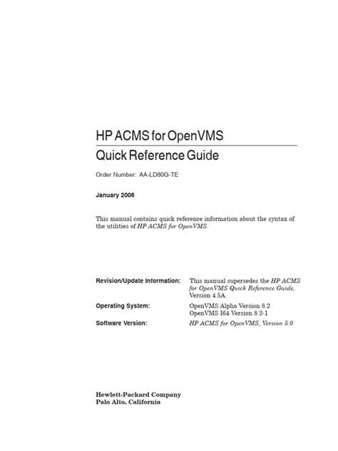 Hp Acms For Open Vms Quick Reference Guide Pdf Oracle Corporation Hewlett Packard
