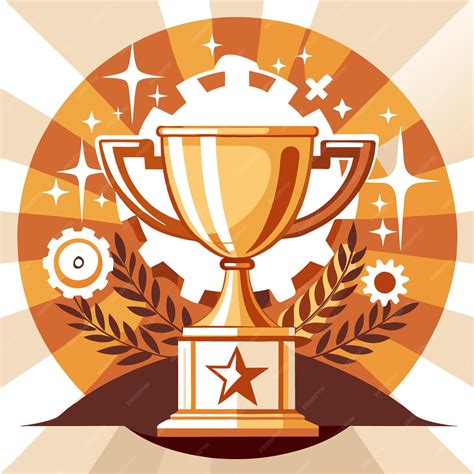 A Golden Trophy Surrounded By Gears And Stars Symbolizing Achievement