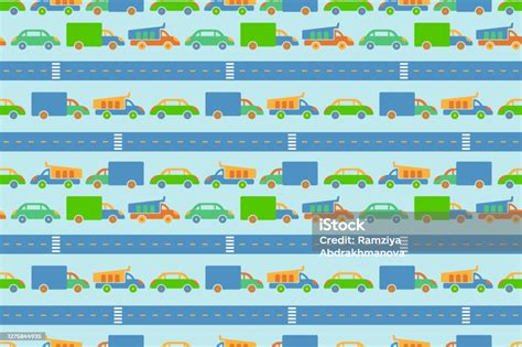 자동차 도로 어린이 활동을 위한 매트를 재생합니다 매끄러운 패턴 아이의 양탄자 손으로 그린 스케치 다채로운 배경 직물용 보이 텍스처 0명에 대한 스톡 벡터 아트 및 기타