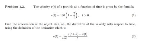 solved problem 1 3 the velocity v t of a particle as a