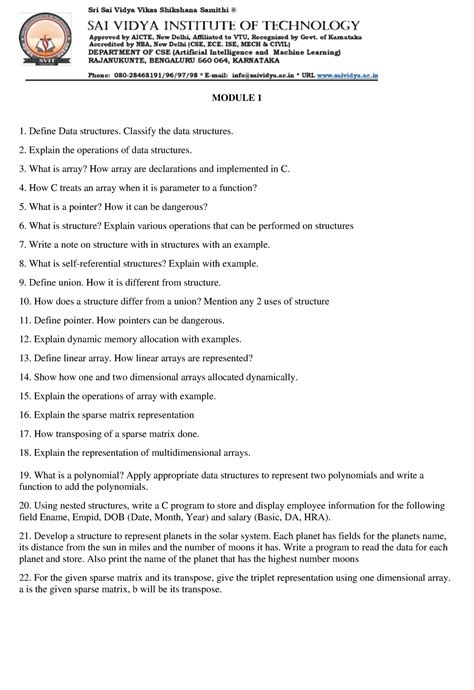Qb Ds Questions Module 1 Define Data Structures Classify The Data