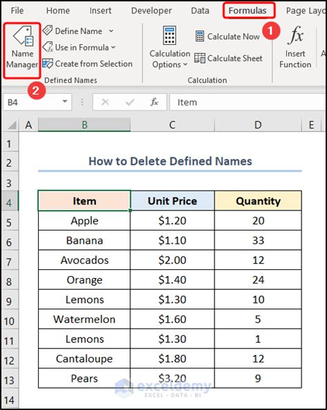 How To Create A Formula Using Defined Names In Excel Examples