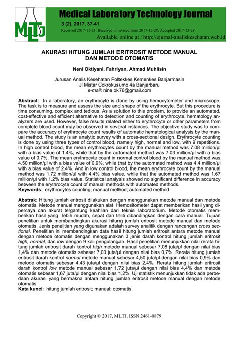 Pdf Akurasi Hitung Jumlah Eritrosit Metode Manual Dan Metode Otomatis