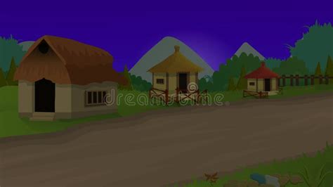 Village Life Cartoon Animation Day To Night Time Lapse Seamless Loop