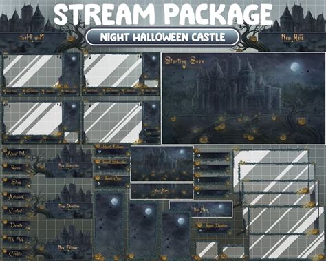 Animated Twitch Stream Package Overlay Night Halloween Castle Haunted House Witches