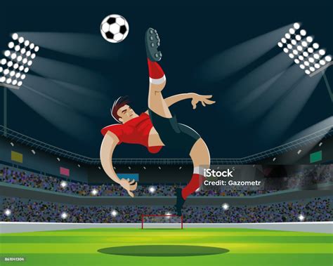 경기장에 축구 선수 발로 공입니다 조명 스탠드 팬 들입니다 Championship에 대한 스톡 벡터 아트 및 기타 이미지 Championship 경쟁 골 스포츠 장비