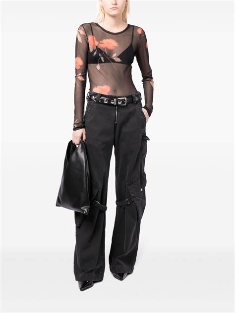 Our Legacy 플로럴 프린트 세미 시스루 탑 페칭