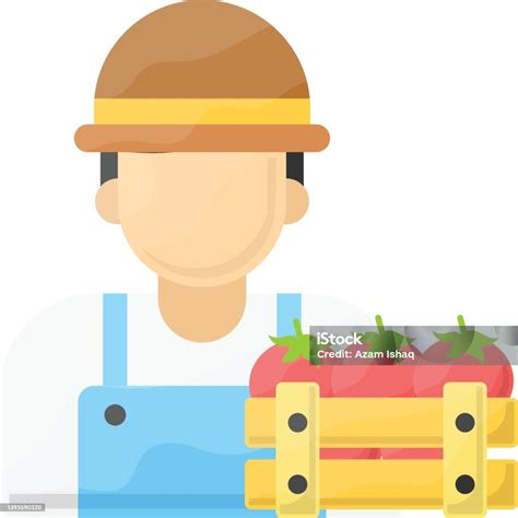 토마토 개념으로 상자를 들고있는 농부 에코 박스 벡터 컬러 아이콘 디자인 농업 및 농업 상징 마을 생활 표지판 농촌 및 가축 재고 일러스트 레이 션이있는 야채의 가을 작물