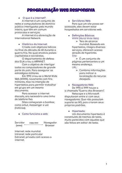 Solution Resumo De Programa O Html Css Javascript Studypool