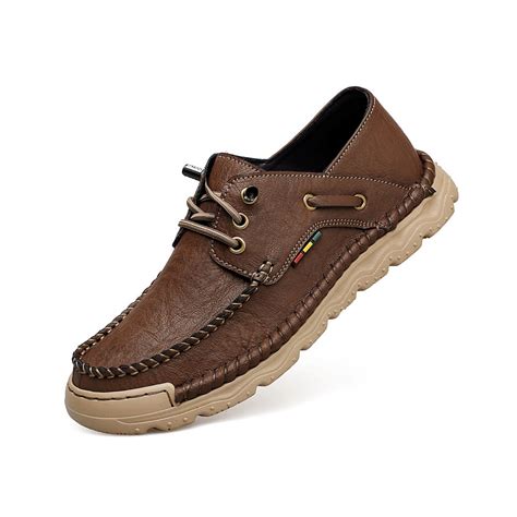Mens Lace Up Loafers Fashion Casual Leather Shoes Non Slip Driving