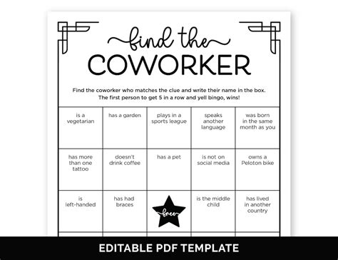 Editable Coworker Bingo Game Find Someone Who Office Party Game