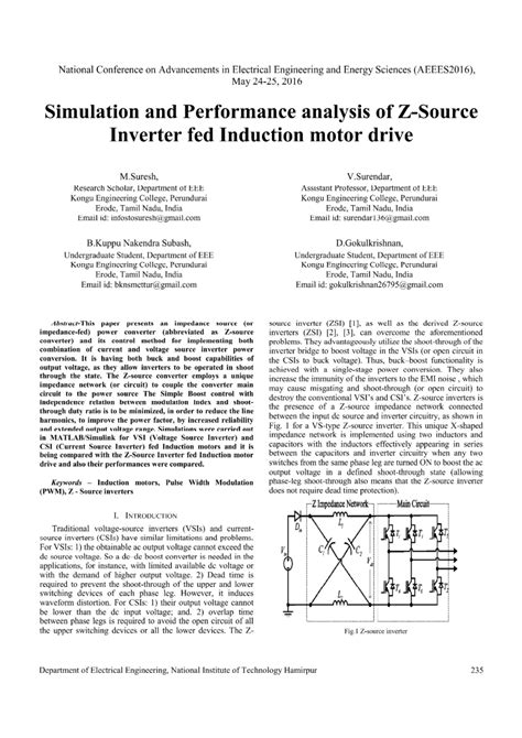 Pdf Simulation And Performance Analysis Of Z Source Inverter Fed