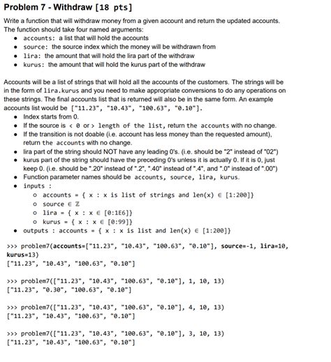 solved problem 7 withdraw 18 pts] write a function that