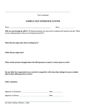 SAMPLE EXIT INTERVIEW LETTER Doc Template PdfFiller