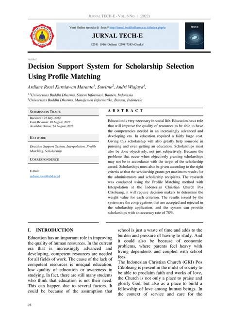 pdf decision support system scholarship using profile matching