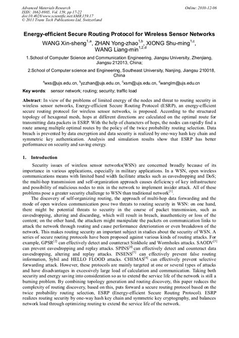 Energy Efficient Secure Routing Protocol For Wireless Sensor Networks Scientificnet