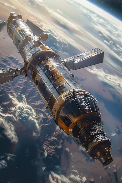 Interplanetary Gateway Sleek Spacecraft Approaches Martian Orbital Station For Docking Premium