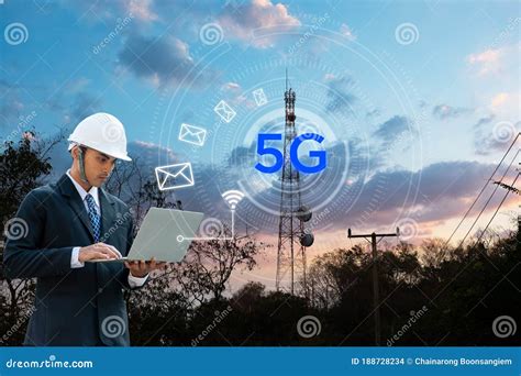 The Network Engineer Is Working On The Laptop Stock Photo Image Of Outdoor Email