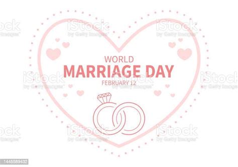 2월 12일 세계 결혼의 날 평면 만화 손으로 그린 템플릿 일러스트레이션에서 파트너의 아름다움과 충성도를 강조하는 사랑의 상징 0명에 대한 스톡 벡터 아트 및 기타 이미지