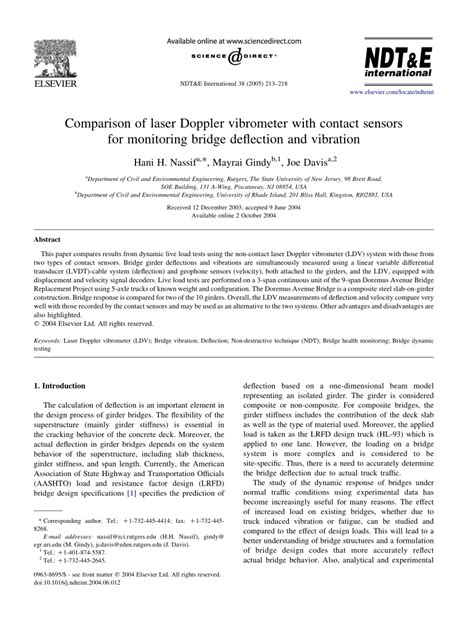 Pdf Comparison Of Laser Doppler Vibrometer With Contact Sensors For Monitoring Bridge
