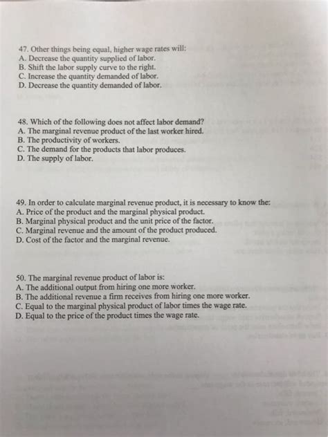 Solved 42 Which Of The Following Will Not Shift The Labor
