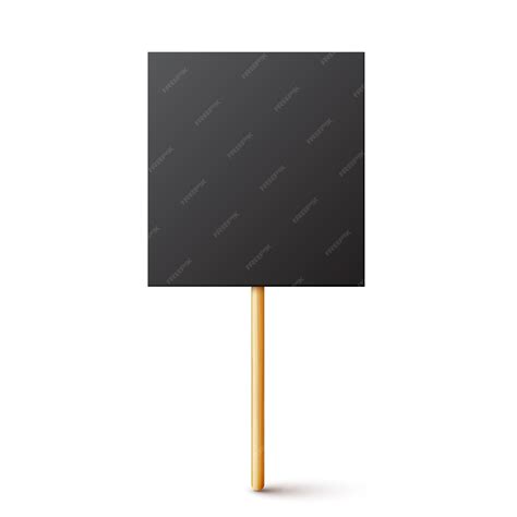 목조 홀더를 가진 빈 검은색 시위 표지판 현실적인 터 시위 배너 파업 행동 카드보드 플래카드 모형 프리미엄 벡터