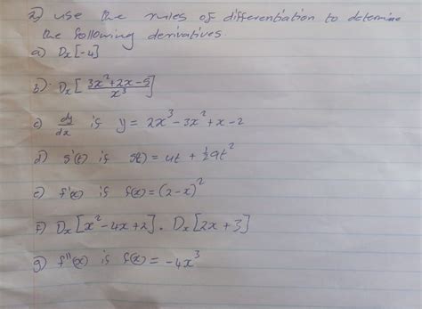 2 use the rules of differentiation to determine the following derivative