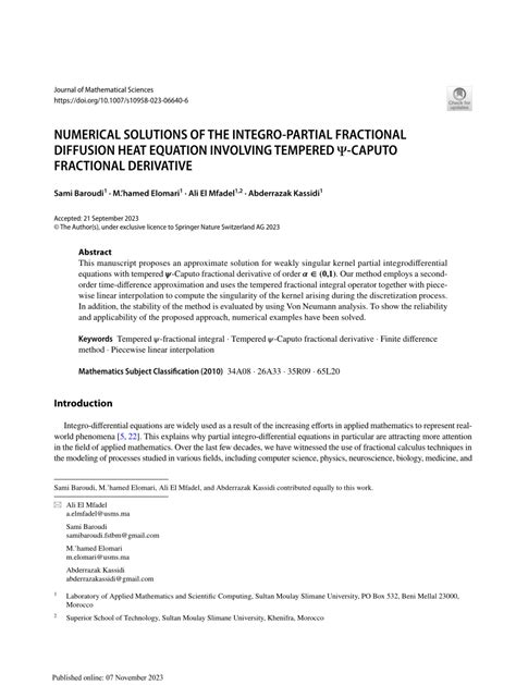 Pdf Numerical Solutions Of The Integro Partial Fractional Diffusion
