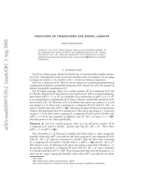 Pdf Induction Of Characters And Finite P Groups