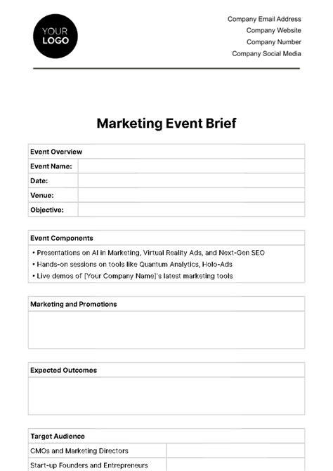 Free Marketing Event Brief Template To Edit Online