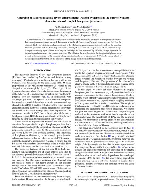 Pdf Charging Of Superconducting Layers And Resonance Related Hysteresis In The Current Voltage