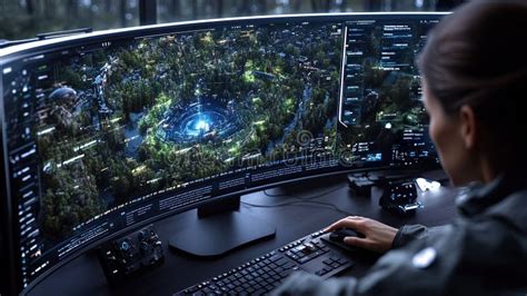 A Cyber Analyst Monitors A Futuristic Interface Displaying Complex Data Visualization Of A