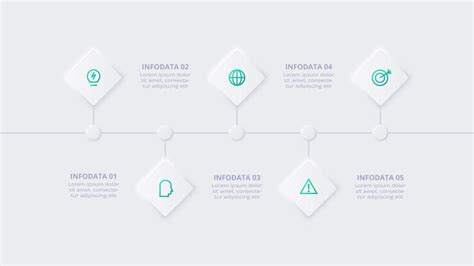 Neumorphic 순서도 인포그래픽 5단계 옵션 부품 또는 프로세스가 포함된 인포그래픽용 크리에이티브 개념 프리미엄 벡터