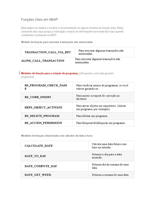 Funções Úteis Em Abap Pdf Moeda Dados