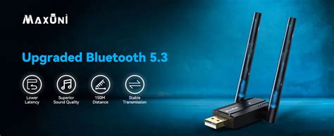 Maxuni Usb Bluetooth 5 3 Dongle Adapter For Pc Laptop Computer Desktop Low Latency Edr Receiver