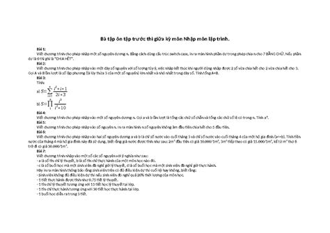 Bai Tap On Tap Trc Thi Giua Ky Nmlt Bà Tập ôn Tập Trước Thi Giữa Kỳ Môn Nhập Môn Lập Trình