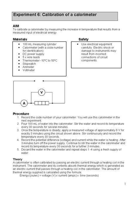 Calibration Of A Calorimeter Experiment 6 Calibration Of A